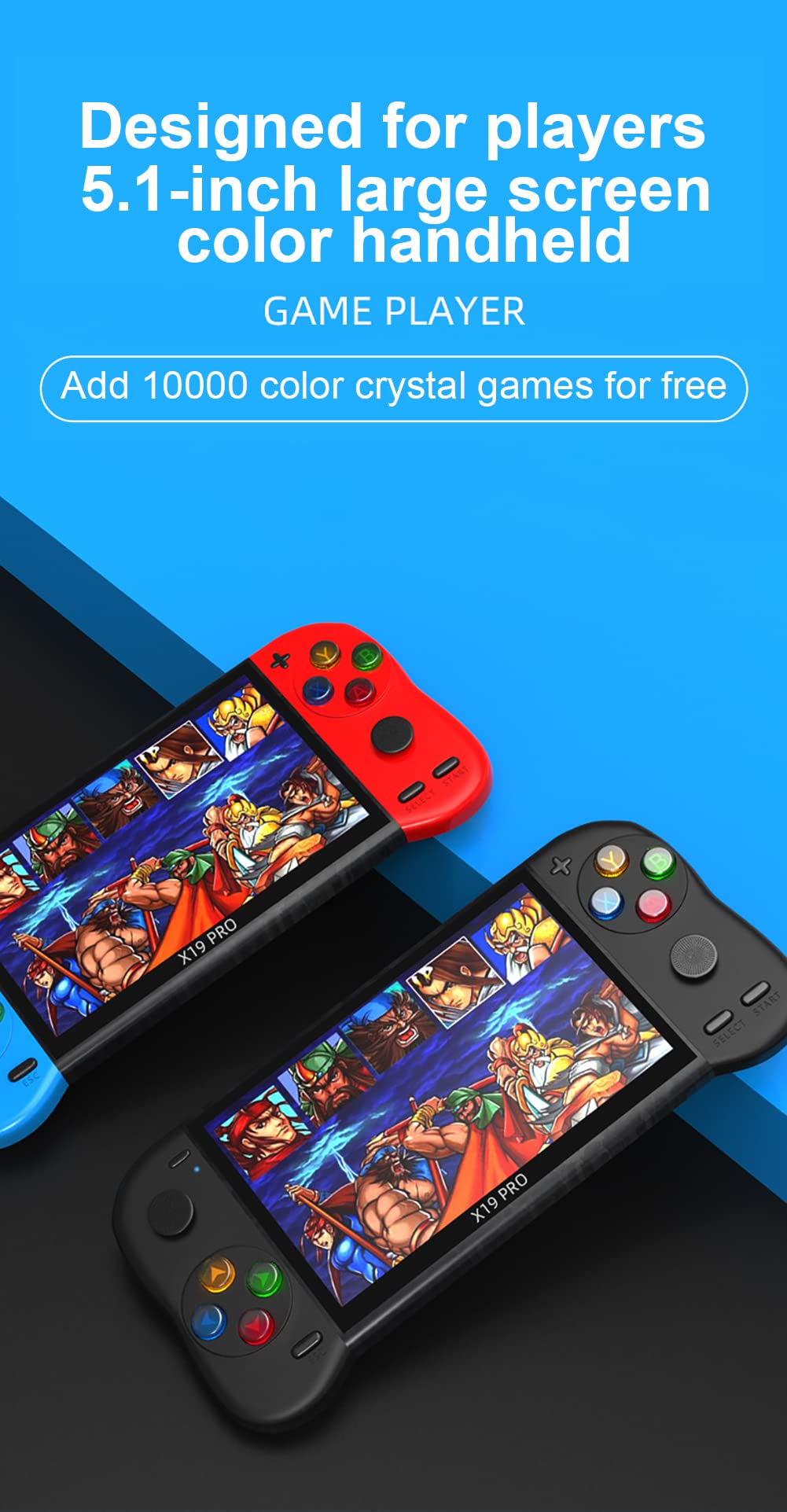 Kajiali X19 Pro Handheld Game Console, 5.1" HD Retro Game Console Built-in 5000＋No-Repeat Games, Dual Joystick Video Game Console Support TV Output Compatible with 10 Emulators, 8G