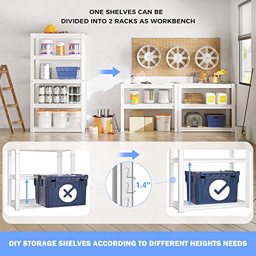 Raybee 72" Garage Shelving Heavy Duty Garage Storage Shelves Load 2000LBS, Adjustable 5-Tier Heavy Duty Shelving, Tall Garage Shelves & All Metal Shelving Utility Shelf, 72" H x31.7 W x16.3 D, White