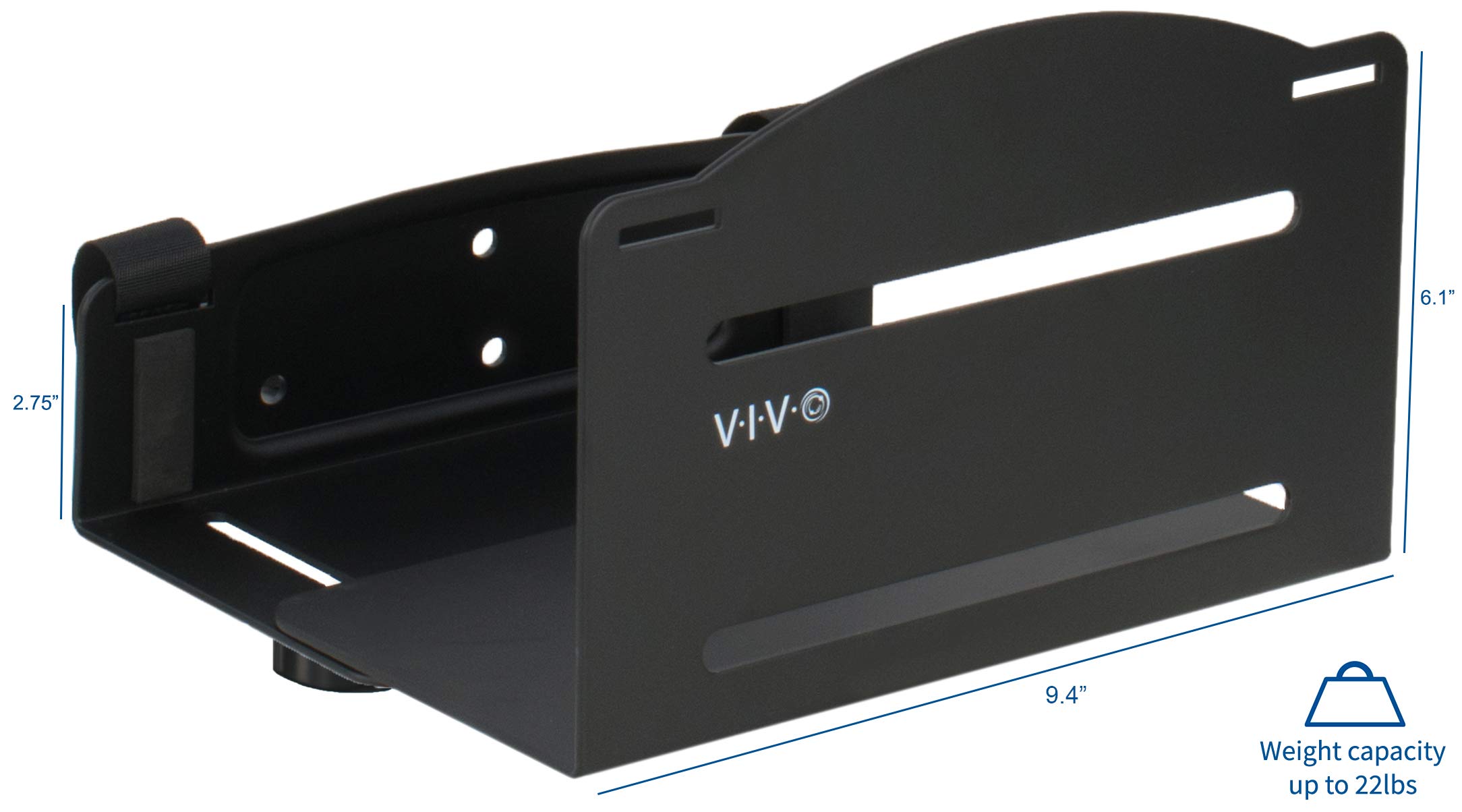 VIVO Universal PC Wall Mount, Adjustable Steel Bracket, Computer Case, Open Frame CPU Strap Holder, Black, MOUNT-PC03V