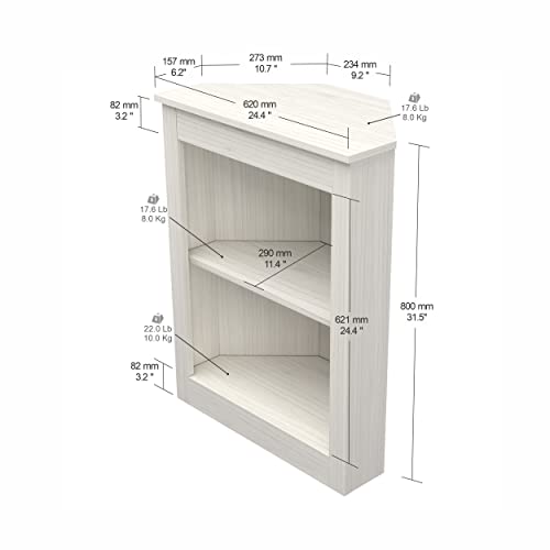 Inval 31.5" 2-Shelf Corner Bookcase, Washed Oak