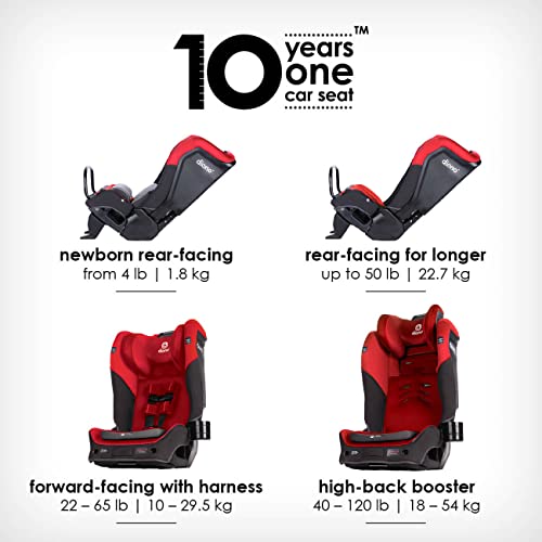 Diono Radian 3QX 4-in-1 Rear & Forward Facing Convertible Car Seat, Safe+ Engineering 3 Stage Infant Protection, 10 Years 1 Car Seat, Ultimate Protection, Slim Fit 3 Across, Red Cherry