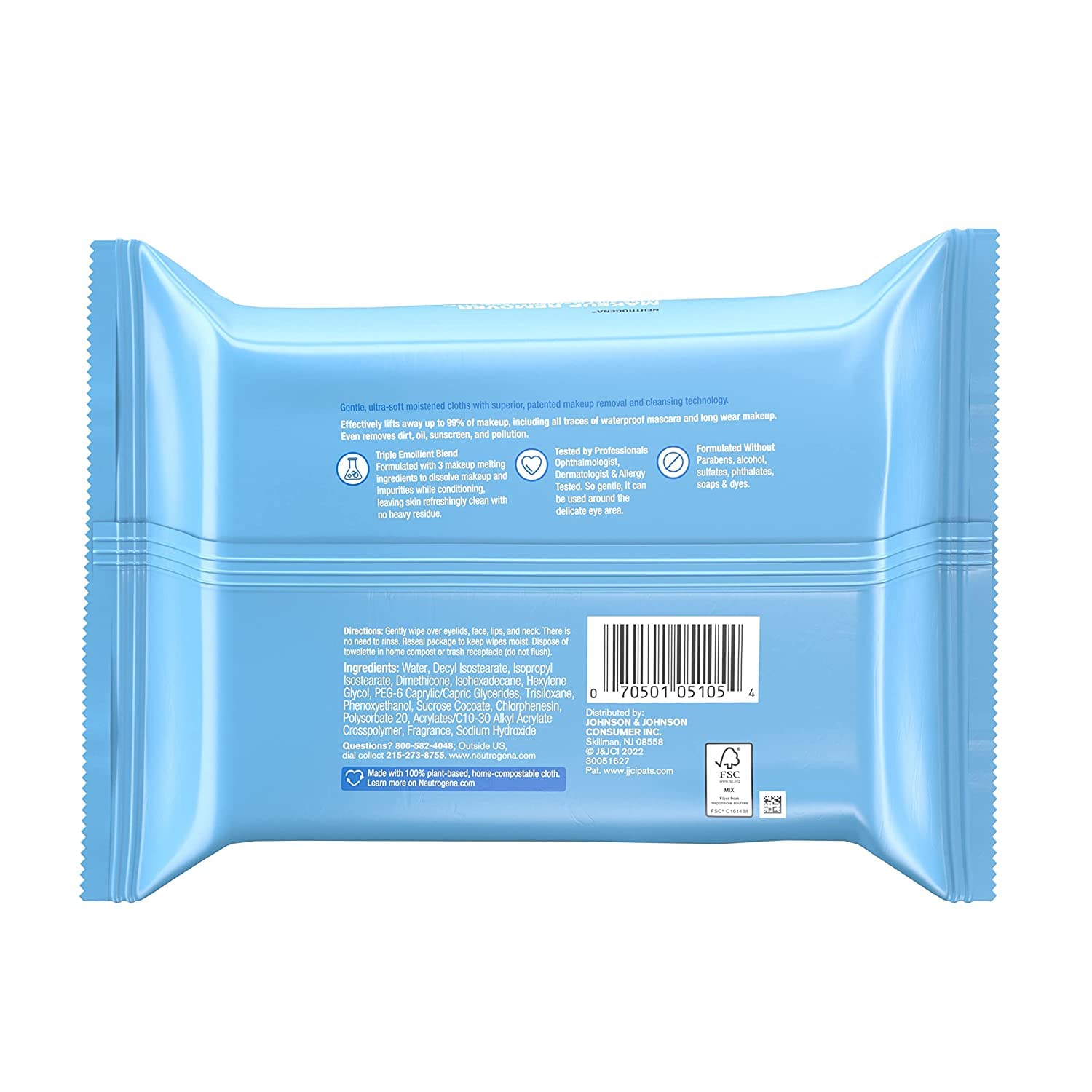 Neutrogena Makeup Remover Cleansing Towelettes, Daily Face Wipes to Remove Dirt, Oil, Makeup & Waterproof Mascara, 25 ct. (Pack of 2)