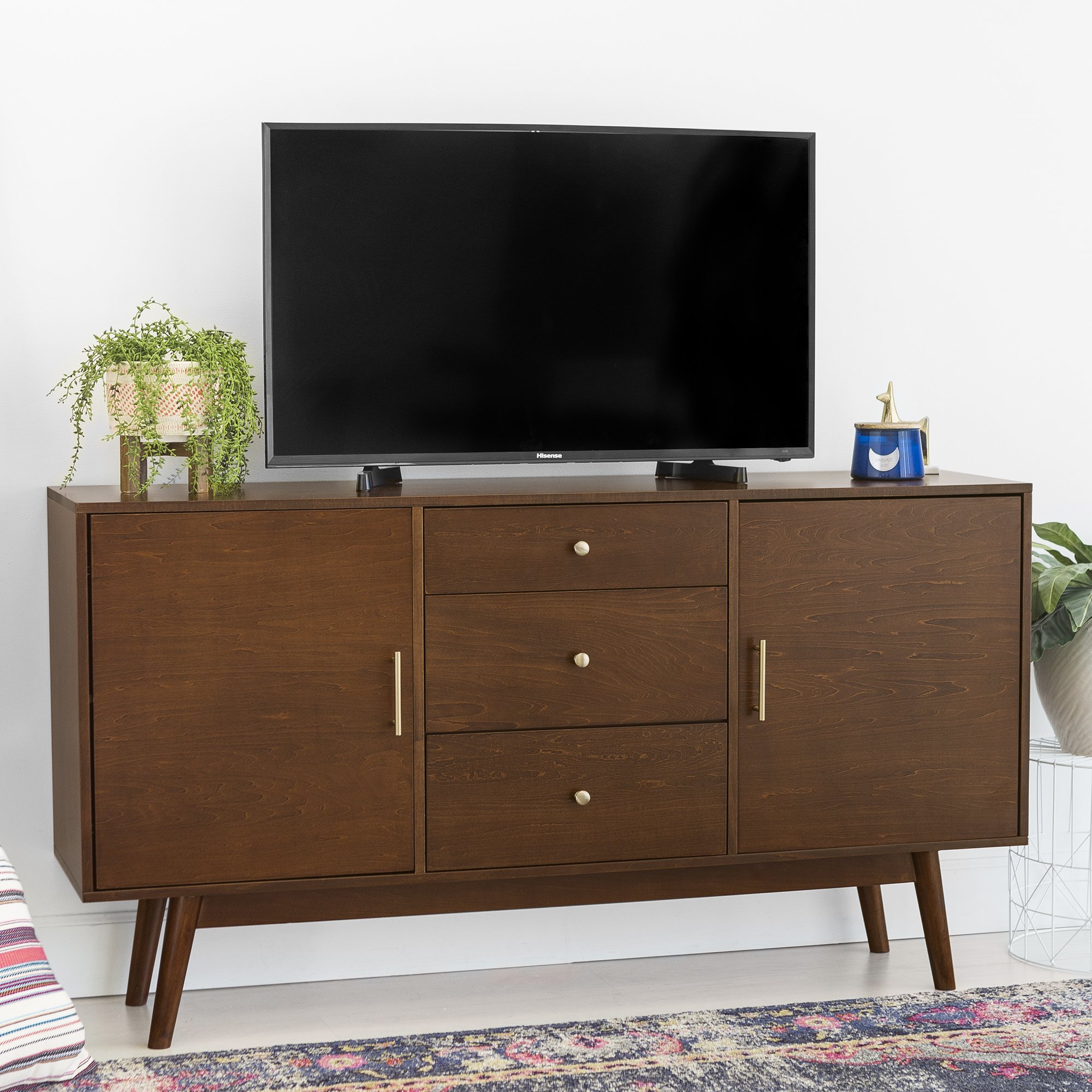 Home Accent Furnishings Harvey 60 Inch Mid Century Modern Television Stand in Walnut Finish