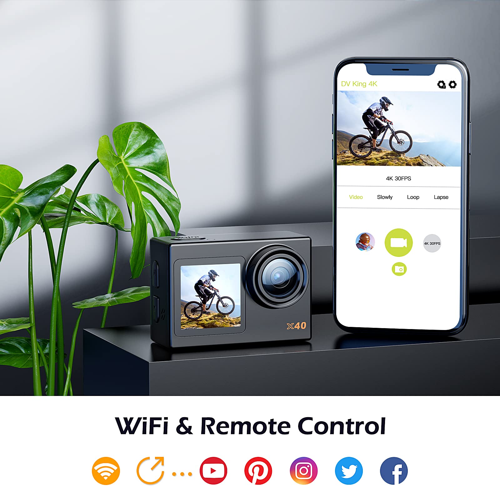 Action Camera 4K 20MP WiFi Waterproof Camera with Dual Screen, EIS, Sony Sensor, Remote Control, 131 Feet Underwater Camera with 2 1350mAh Batteries and Mounting Kits