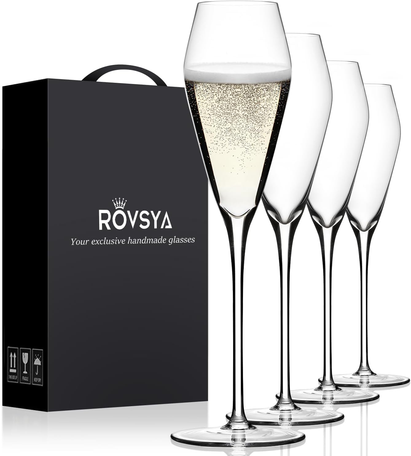 AOOE Champagne flutes glass Set of 4,Hand Blown Crystal Wedding Flutes Glasses,Perfect for Christmas Day,Wedding, Anniversary,10.5", 7.5 Oz, Clearā¦