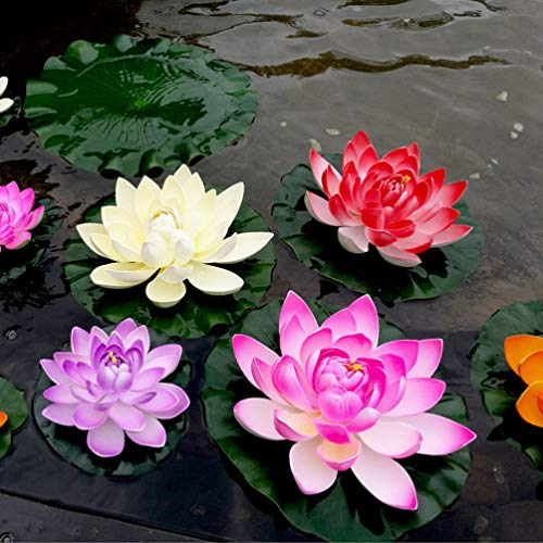 ifundom 5Pcs Lily Pads for Ponds, Artificial Lotus- Water Lily Pads Leaves & Floating Foam Lotuses for Garden Fish Pond Aquarium Pool Wedding Decor
