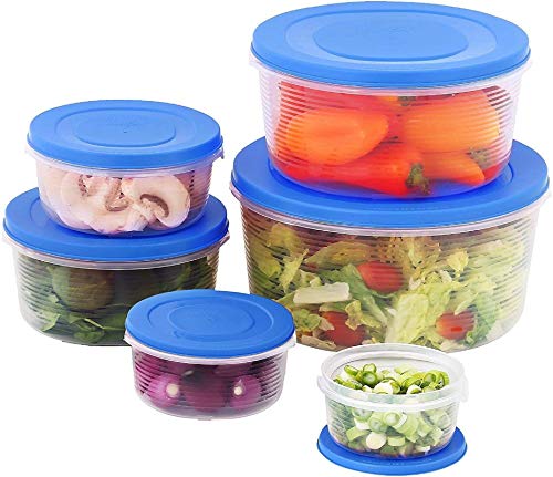 Mixing Bowl Set with Lids; Kitchen Food Storage Containers, Plastic Airtight Nesting Stackable Meal Prep 12 Piece, 6 Bowls & 6 Covers; No Spill Leakproof Lightweight - for Baking, Salad, Picnic (Blue)