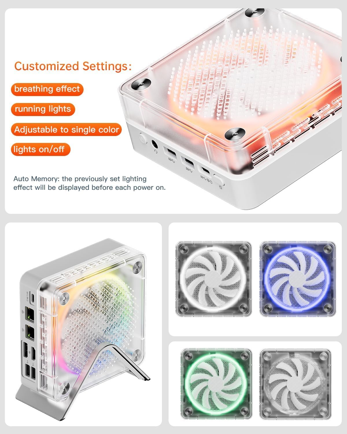 AOOSTAR MN Mini PC Gaming AMD Ryzen 5 6600H 6C/12T,Mini Computer Windows 11 Pro with 32GB DDR51T NVMe M.2 SSD,RGB Lighting Mini Desktop PC Support 2.5G RJ45 4K Triple Display/BT 5.2/WiFi 6/USB4