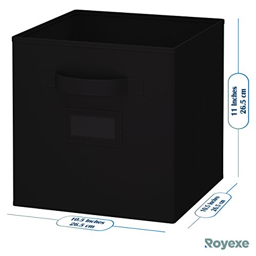 Royexe Item Container 11 Inch Storage Cubes (Set Of 8) Storage Baskets, Features Dual Handles & 10 Label Window Cards, Foldable Fabric Closet Shelf Organizer, Drawer Organizers, Linen, Black