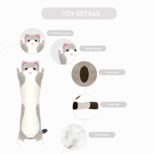 Cute SEENEEY Cat Pillow: Soft 50cm Cartoon Stuffed Animal Toy for Kids & Girls (Long Grey Cat)
