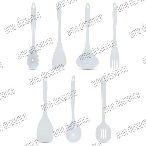 AME D'ESSENCE 12" Melamine Slotted Spoon White Durable and Versatile Kitchen Tool Perfect for Straining Stirring Serving Scratch-Resistant and Non-Stick Surface Ergonomic Handle for Comfortable Grip