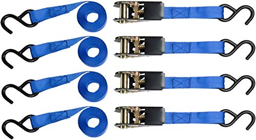 RPS Outdoors TOW-333 Blue 1" x 10' Ratchet Tie Down Straps (900 lb Break Strength), 4-Pack