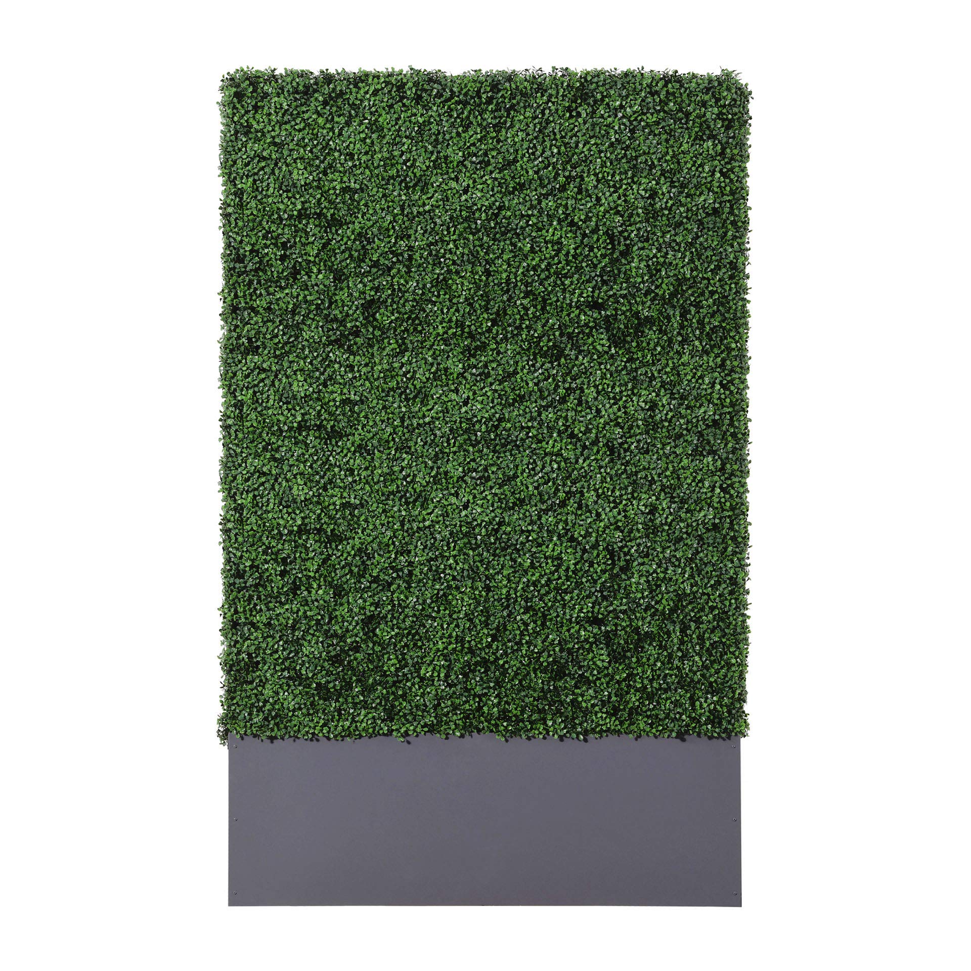 AGPL Upgraded Artificial Boxwood Hedge Wall with Dark Gray Stainless Steel Planter Box (79" Height 48" Width 12" Deep) Room Divider and Privacy Wall (79)