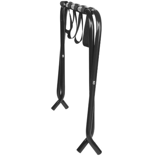 King's Brand Furniture-Black Metal Foldable Luggage Rack Stand with Nylon Belts