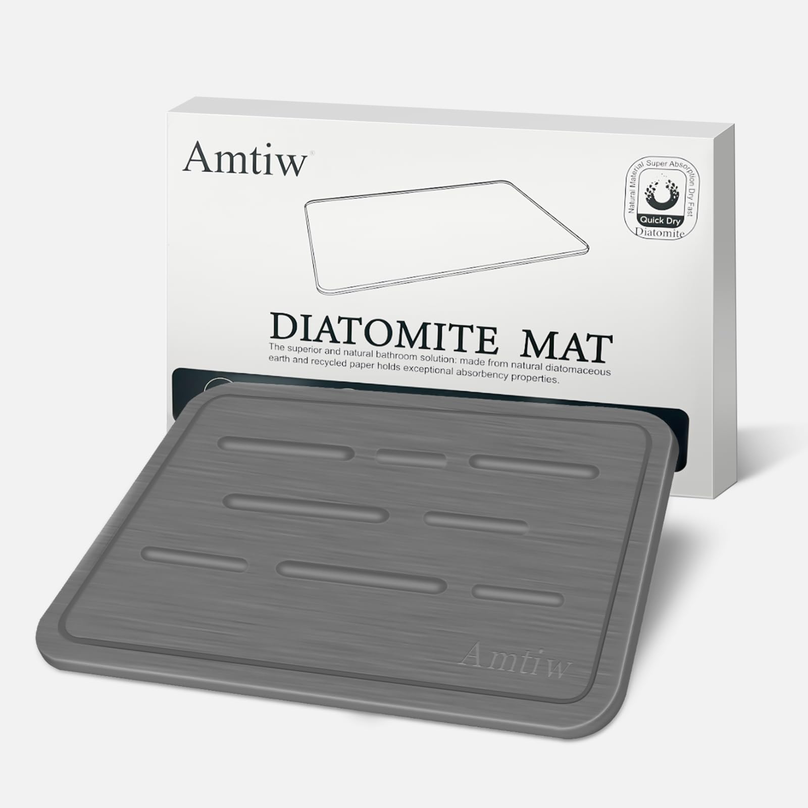 Amtiw Stone Bath Mat Non-Slip Fast-Drying Mat for Kitchen Counter, Bathroom Floor - Super Absorbent Diatomaceous Earth Shower Mat (Gray)