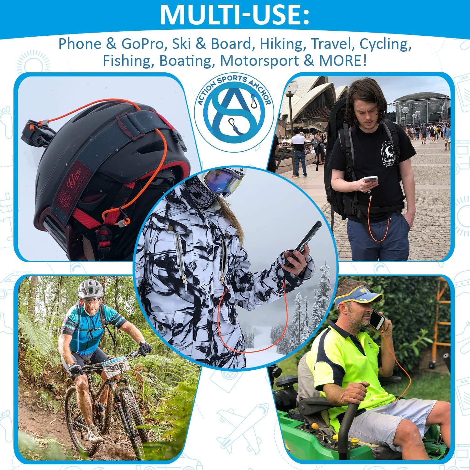 Action Sports Phone Lanyard β Tough Outdoors Mobile cellphone Lanyard & Anti-Tangle Bungie Cord Strap Securely Tether Your Mobile ProCam Keys Wallet - Aussie Made