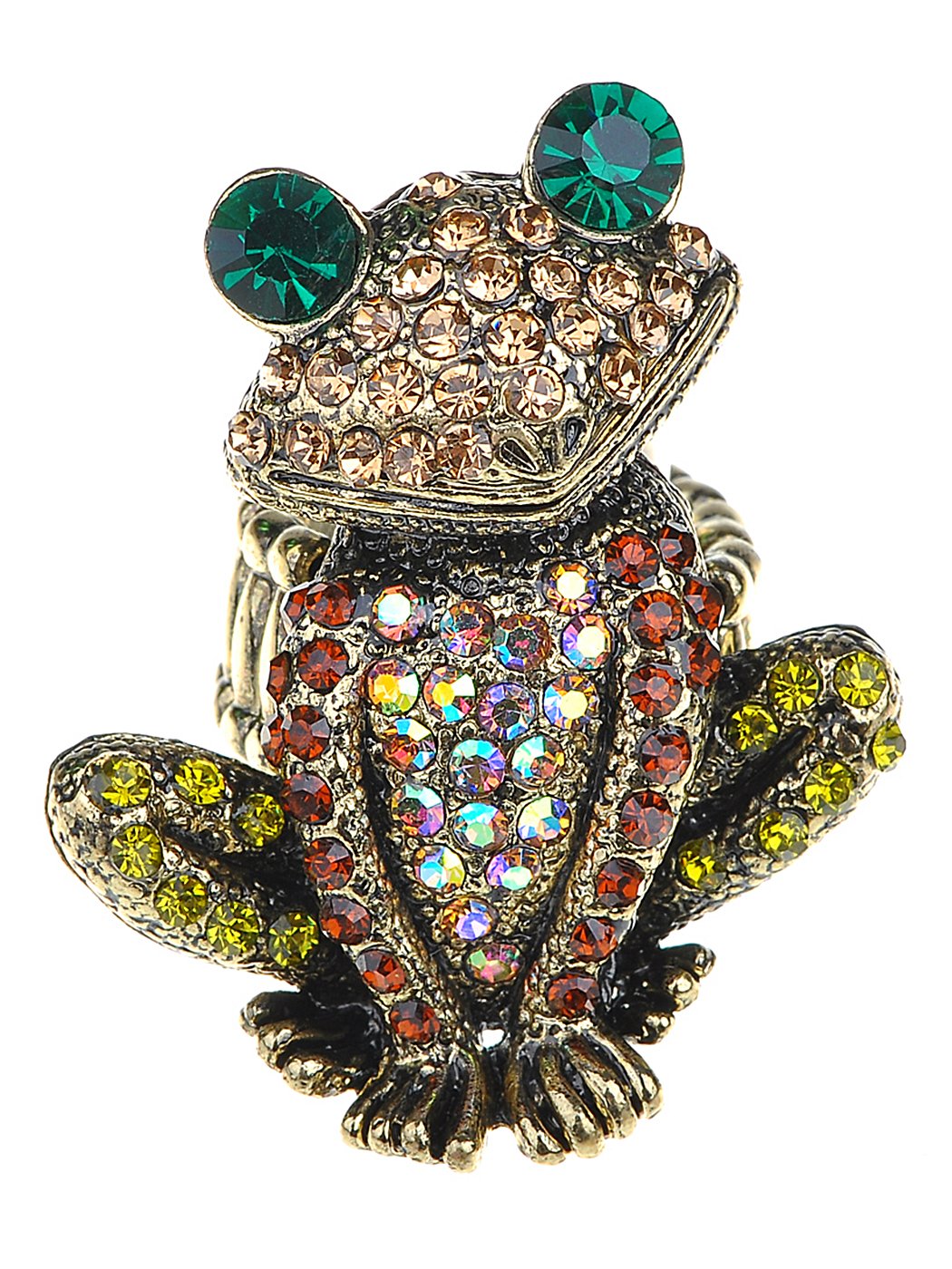 Alilang Adjustable Antique Golden Tone Multicolored Rhinestones Frog Toad Ring