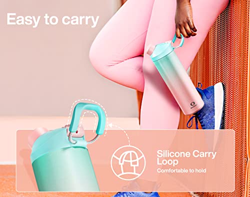 ENCOOL Insulated Stainless Steel Water Bottle with Straw and Spout Lid, Leak Proof, Cupholder Friendly, Double wall, for Sports, Gym, Travel (24oz, Midnight)