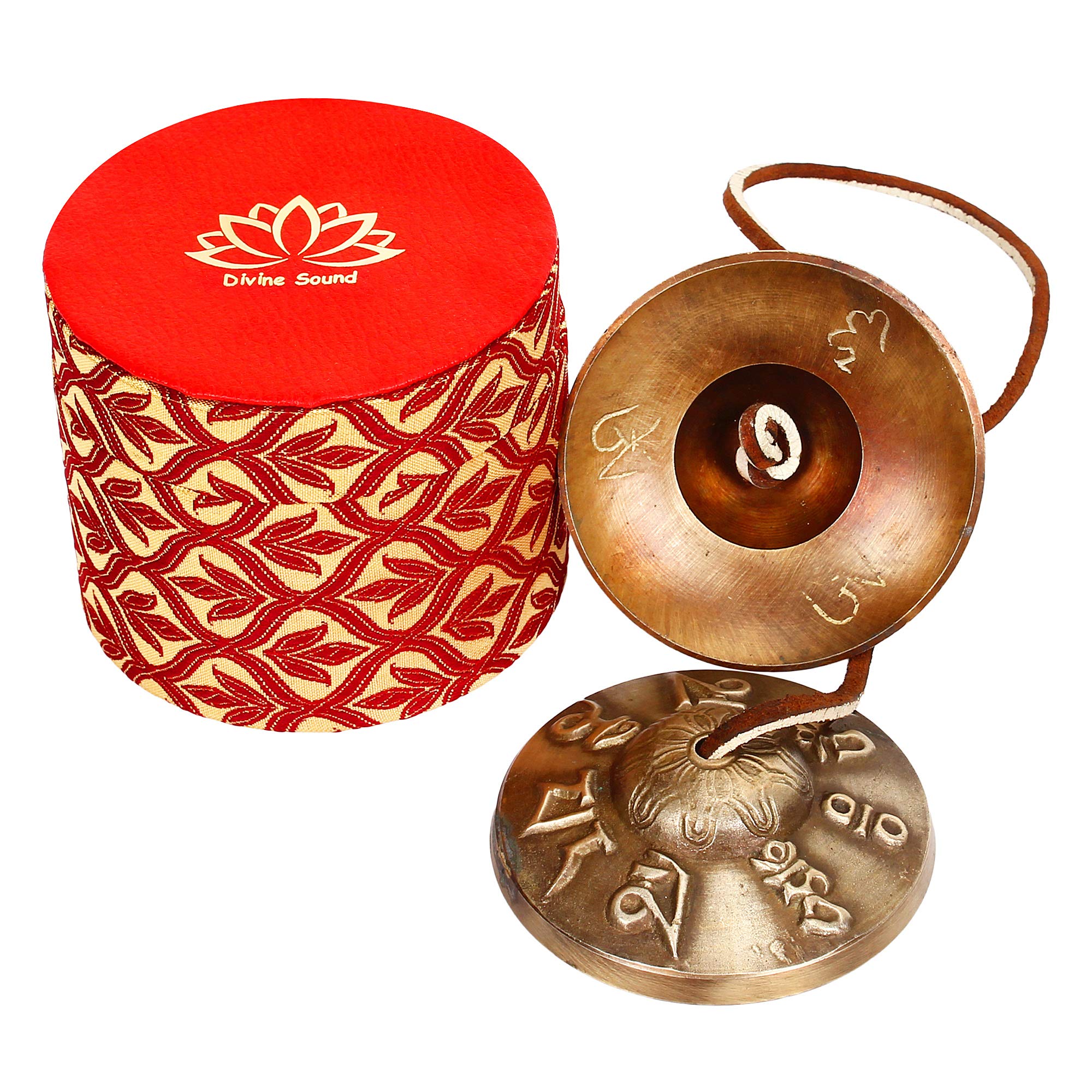 Divine Sound Tibetan Tingsha "Om Mani Padme" Brass Manjeera Finger Cymbals 7.6 cm / 3" Musical Instrument