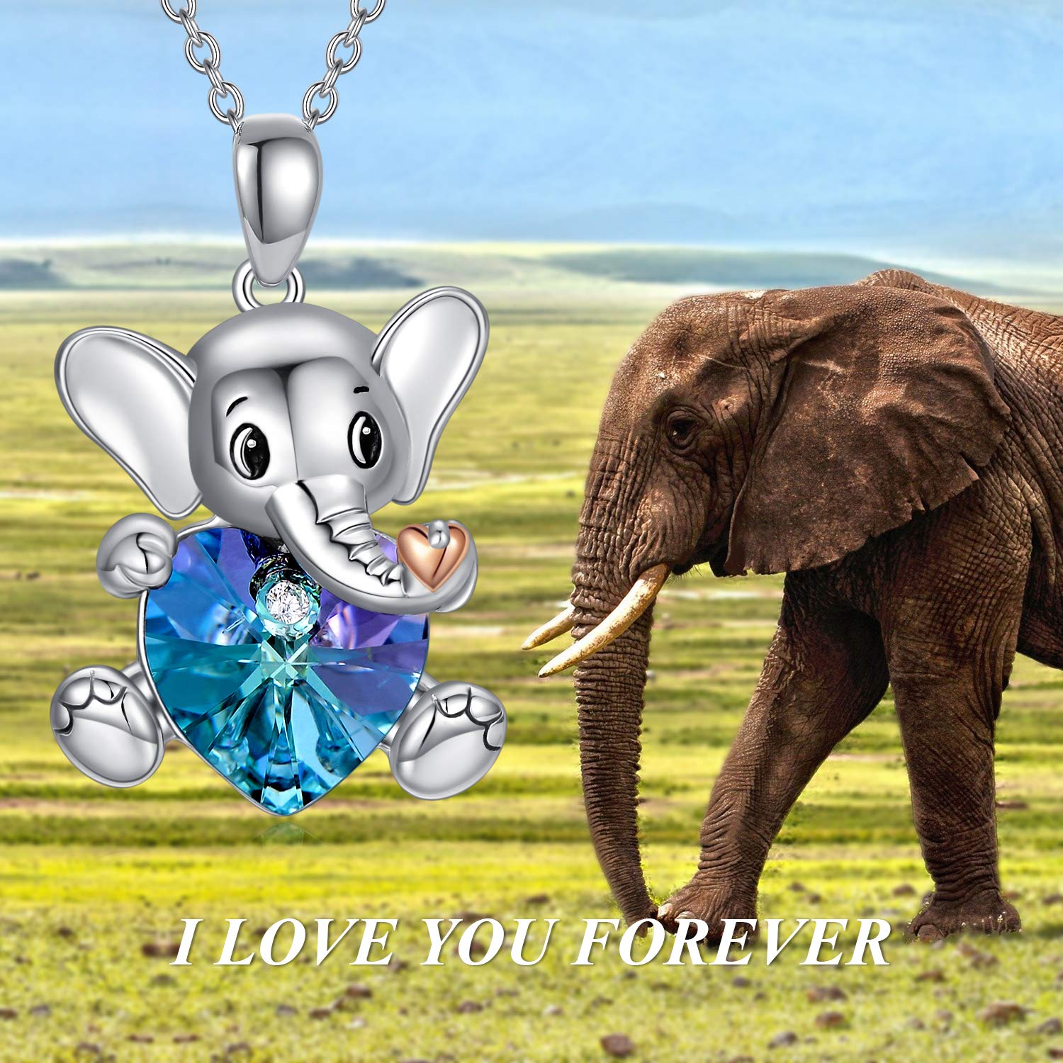 AOBOCO Elephant Necklace Sterling Silver Lucky Elephant Heart Pendant Cute Animal Elephant Jewelry Gift for Women Daughter Girlfriend