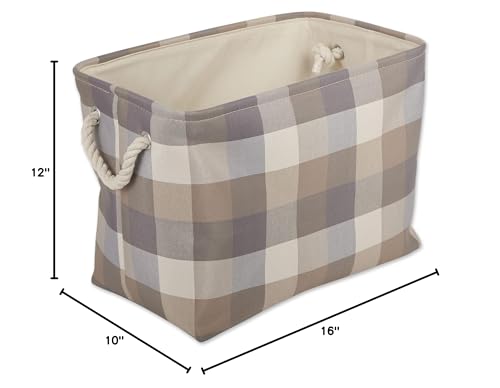 DII Buffalo Check Storage Collection Collapsible Bin with Handles, Medium Rectangle, 16x10x12, Tri Color Stone