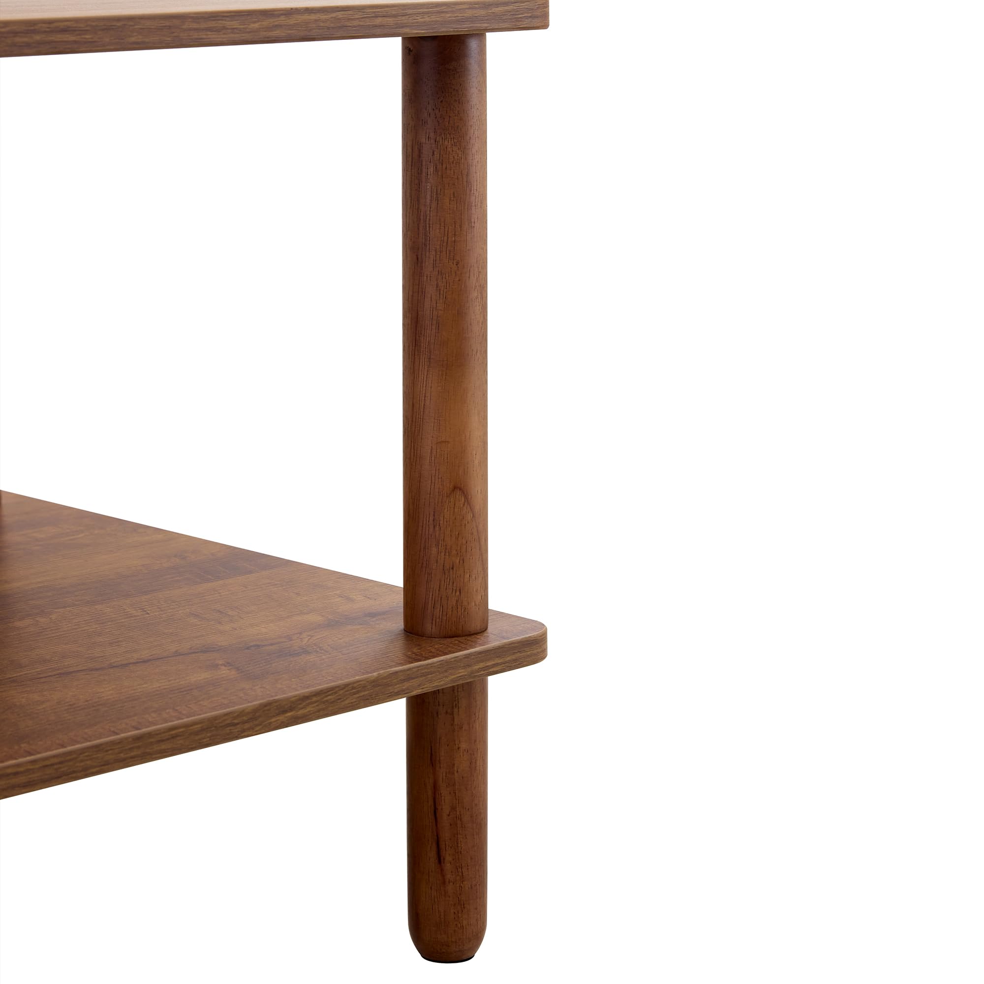 GIA Modern 2-Tier Coffee Table with Open Storage Shelf, Rectangular Living Room Center Table with Rounded Rubberwood Legs, Durable & Stable Wooden Furniture,Walnut Brown