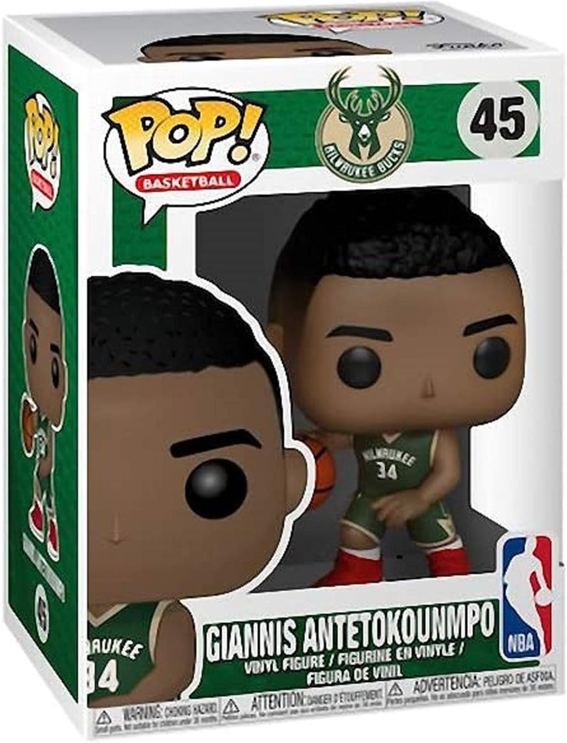 Giannis Antertokounmpo Milwaukee Green Jersey #45 Pop Sports NBA Action Figure (Bundled with Pop Protector to Protect Display Box)