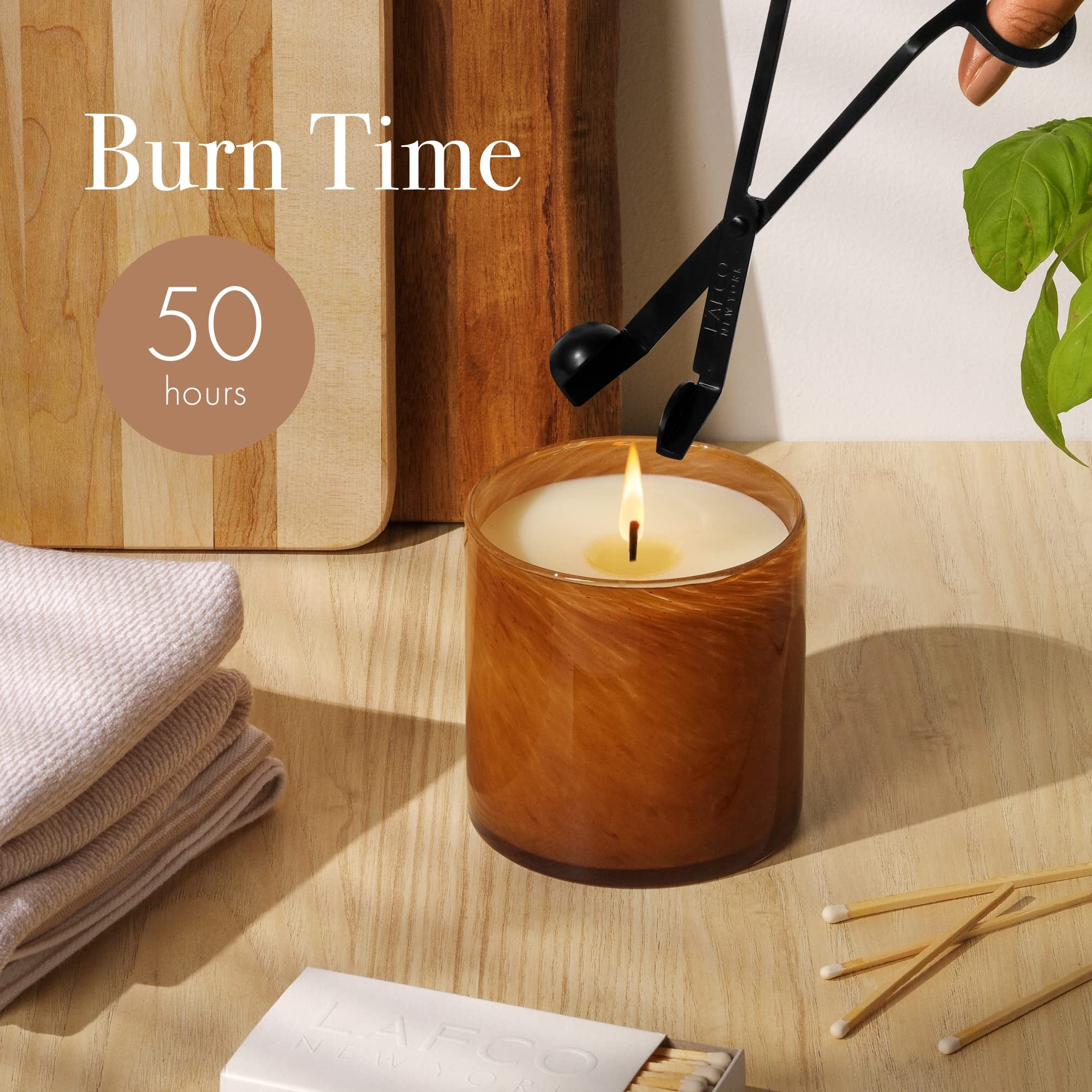 LAFCO New York Classic Candle, Amber Black Vanilla - 6.5 oz - 50-Hour Burn Time - Reusable, Hand Blown Glass Vessel - Made in The USA