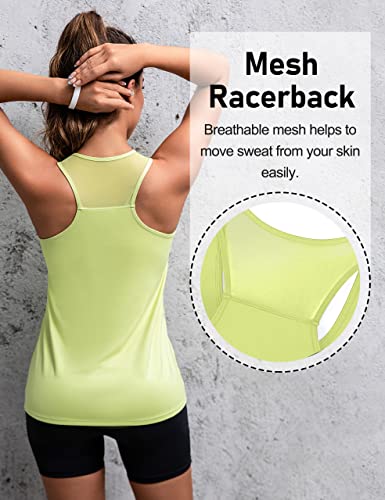 Blooming Jelly Workout Tank Tops for Women Racer Back Built in Bra Shirts Sleeveless Athletic Yoga Top (Medium, Yellow)