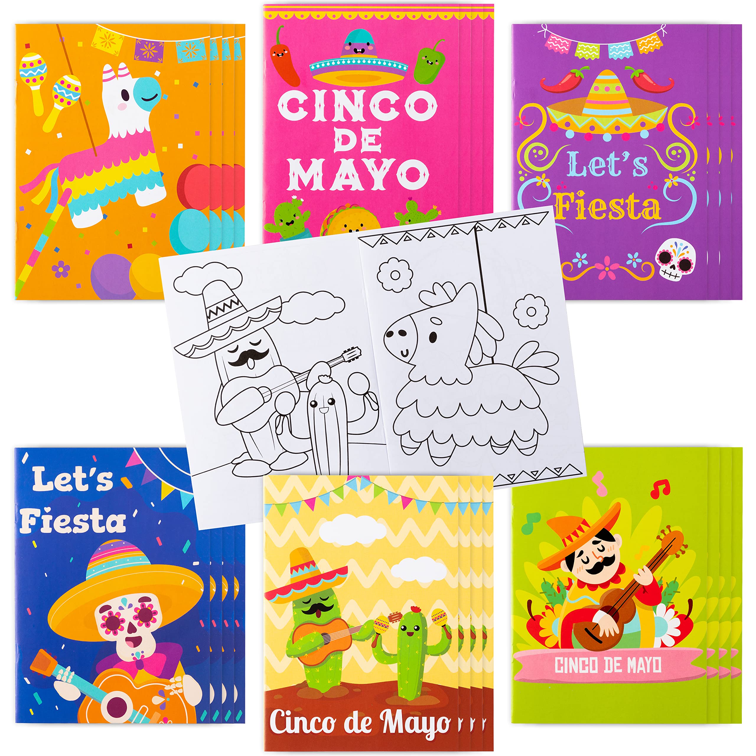 WATINC 24pcs Mexican Fiesta Coloring Books for Kids, Mexico Color Booklet Party Favor Supplies for Cinco De Mayo Party, DIY Art Color Activity Book Learning Materials with Multi Pattern