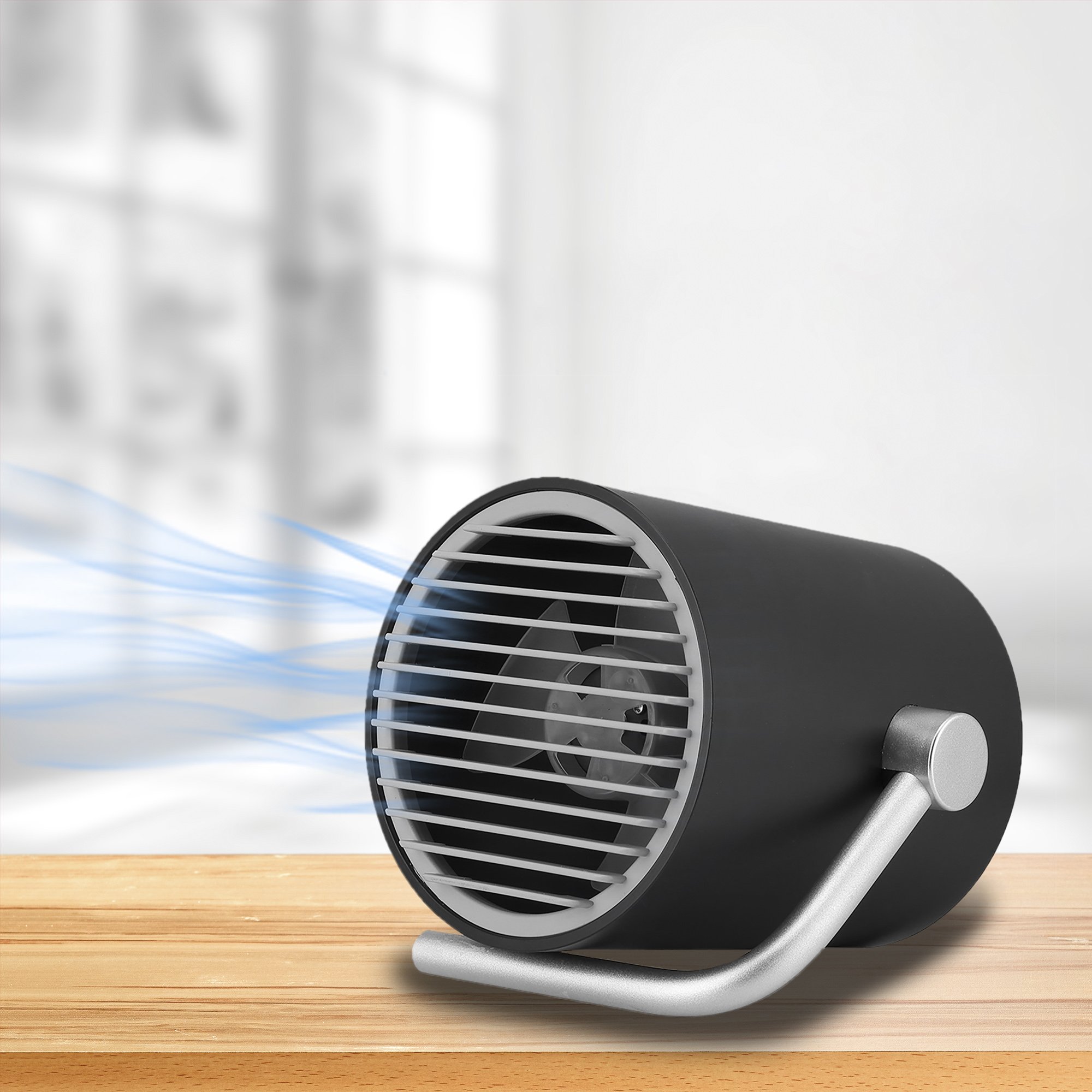 Fancii Small Personal Desk USB Fan, Portable Mini Table Fan with Twin Turbo Blades, Whisper Quiet Cyclone Air Technology - for Home, Office, Outdoor Travel (Black)