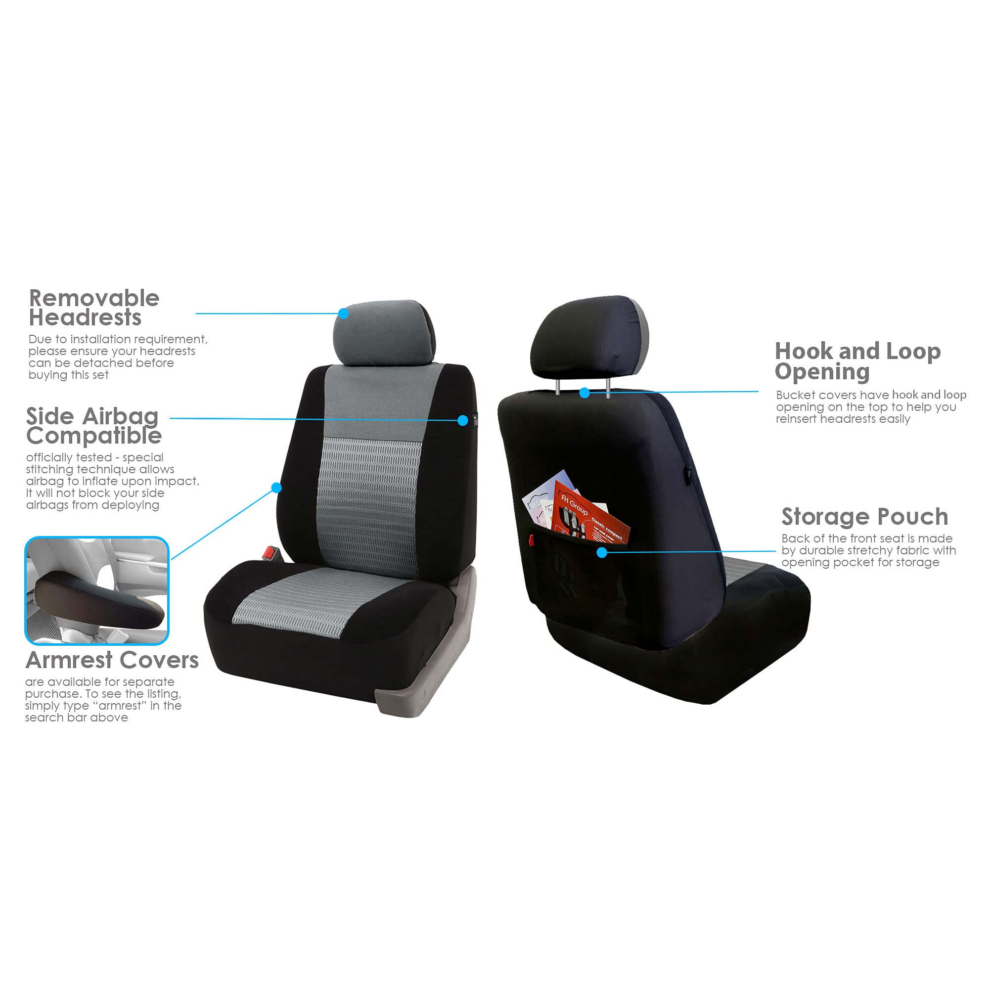 FH Group Trendy Elegance 3D Air Mesh Split Bench Car Seat Cover (Split Ready, Detachable Headrest Only) with Gift- Universal fit for Cars, auto, Trucks, SUV (Beige/Black) FB060012
