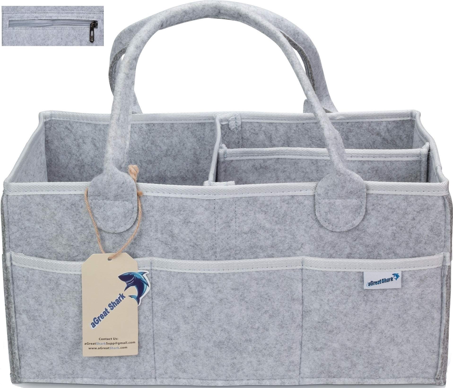 AGREAT SHARK Baby Diaper Caddy - Car Organizer and Nursery Storage Bin for Diapers Baby Wipes With Zipper Pocket (Large)