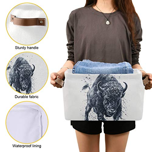 Rectangular Storage Bin Buffalo Bison Animal Basket with Handles - Nursery Storage, Laundry Hamper, Book Bag, Gift Baskets