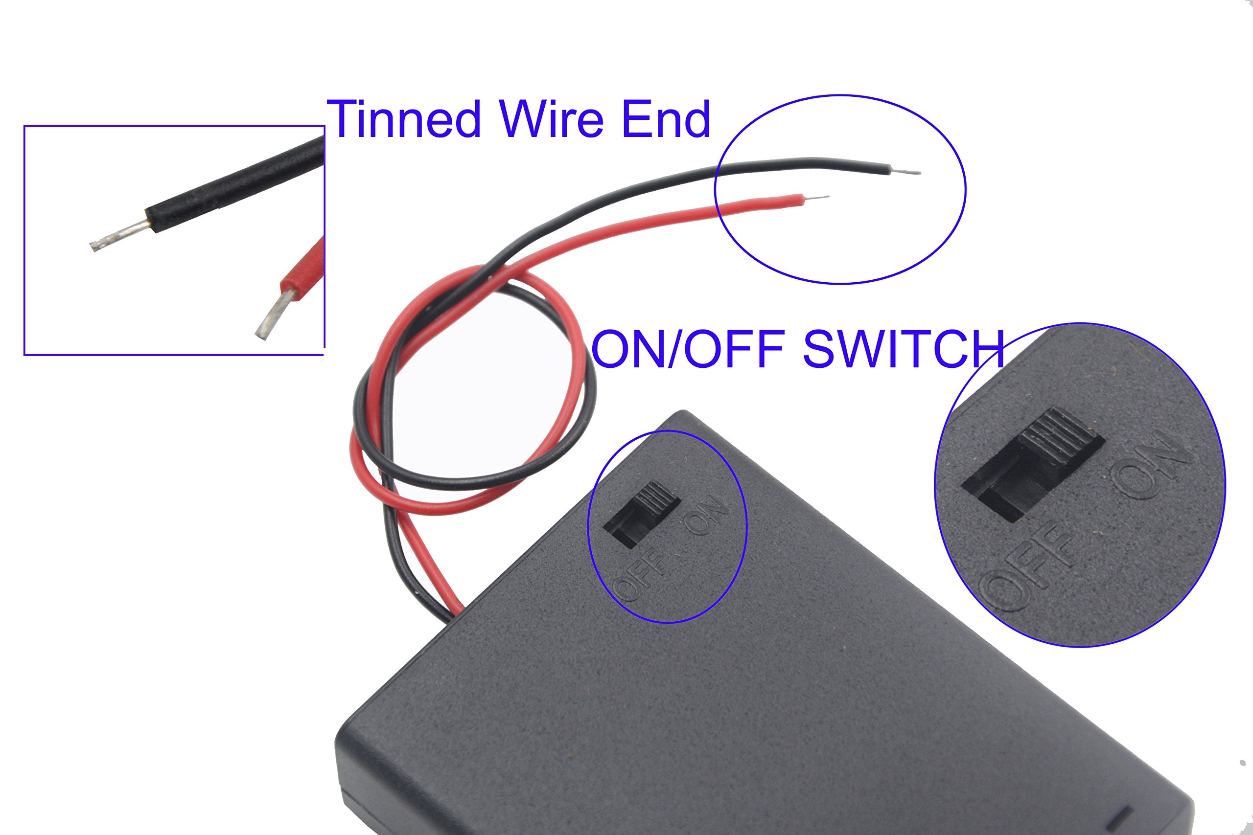LAMPVPATH 3Pcs 4 AAA Battery Holder with Switch, 6V Battery Holder with Switch, 4X 1.5V AAA Battery Holder Case with Wire Leads and ON/Off Switch(3 Pack)