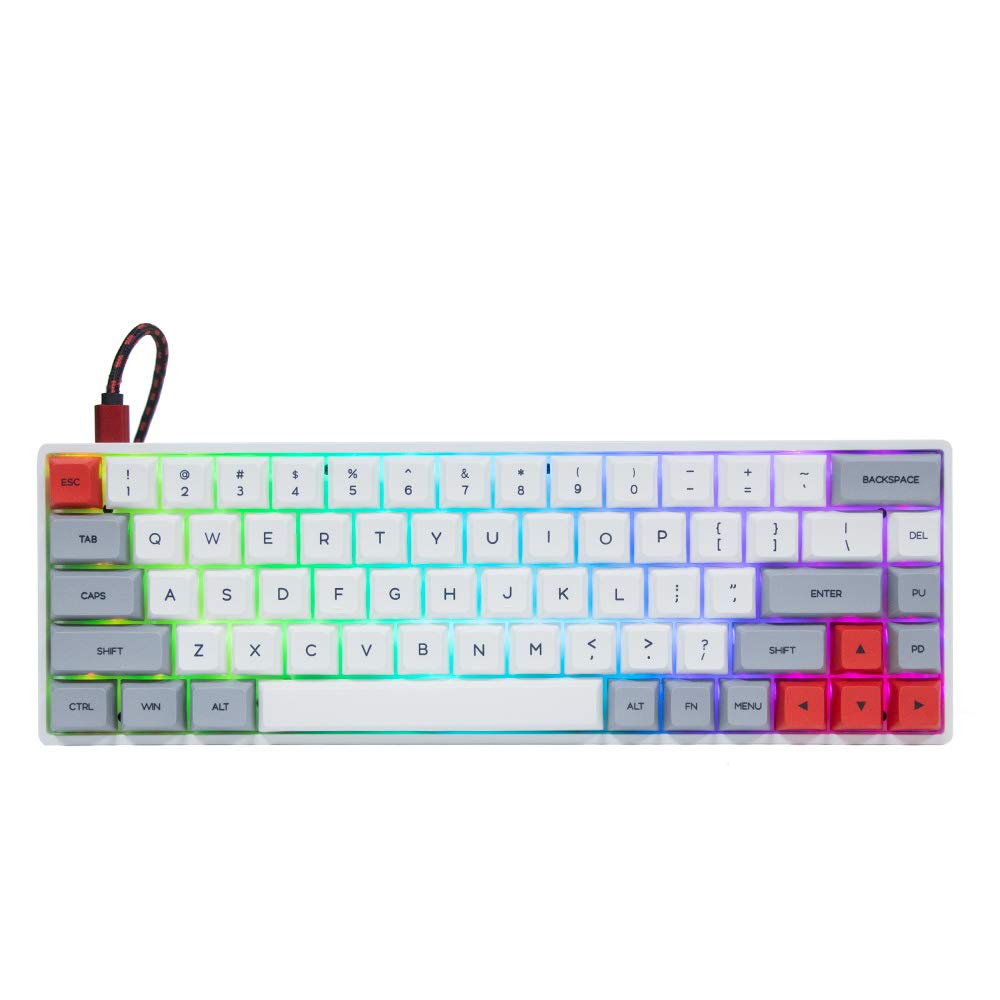 EPOMAKER GK68XS 68 Keys Hot-swap RGB Bluetooth5.1 Wireless/Wired Mechanical Keyboard with Split Spacebar Module, 1900mAh Battery, Dye-subbed PBT GSA Keycaps (Gateron Brown Switch, Grey White)
