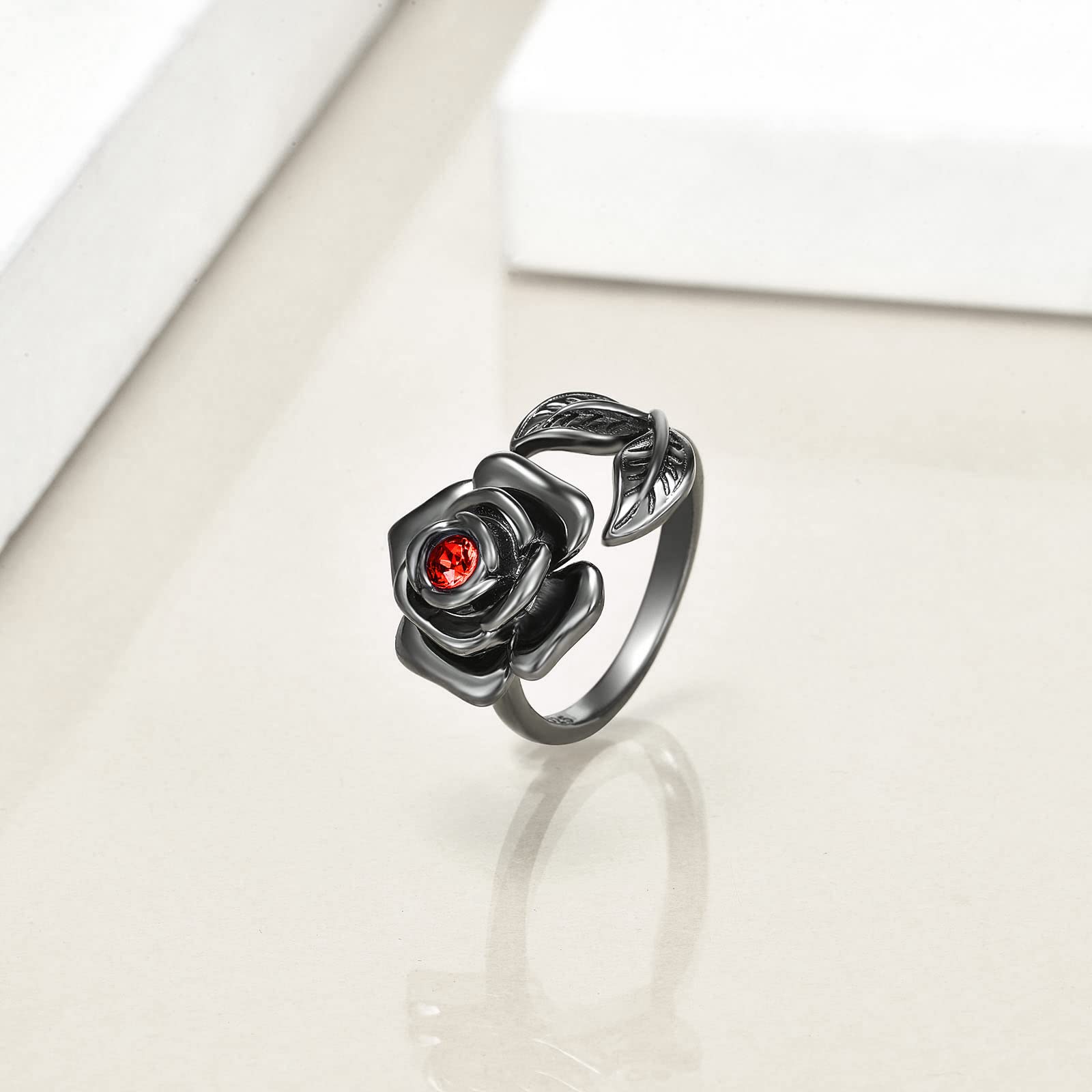 AOBOCO Rings for Ashes for Women Sterling Silver Rose Urn Memorial Adjustable Ring Jewelry Size 8-9 Cremation Jewelry