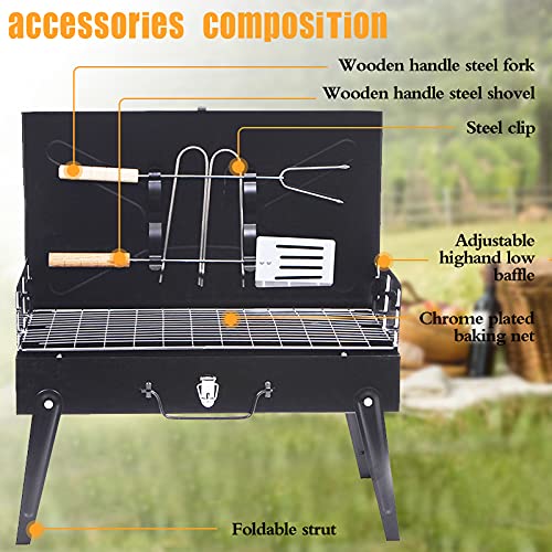 Bltong Charcoal Grills Portable Oven Mini BBQ Grill Foldable Barbecue Grills for Camping Patio Backyard and Anywhere Outdoor Cooking Black