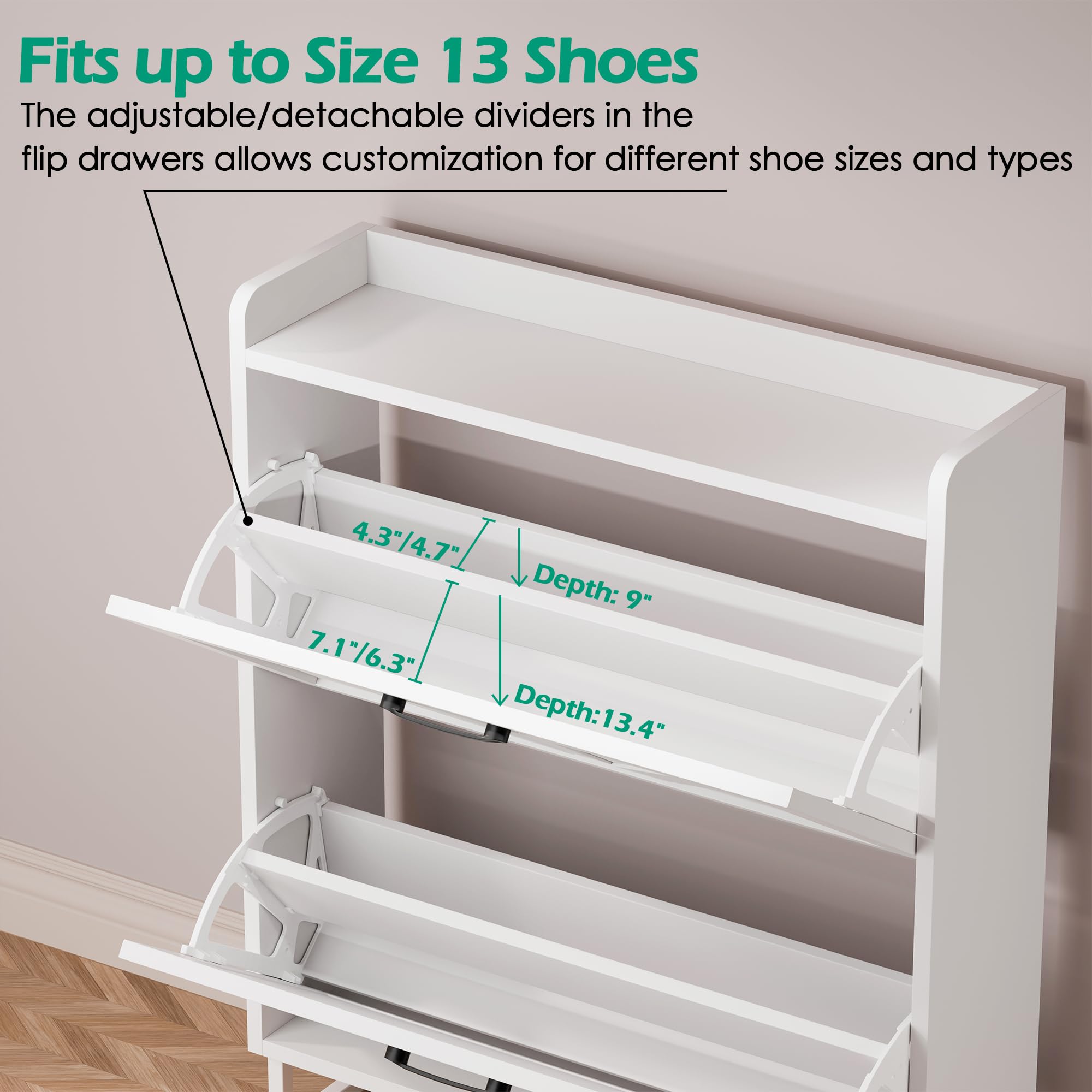 Betterhood Shoe Storage Cabinet with 2 Flip Drawers, Entryway Slim Shoe Rack Cabinet, Freestanding Hidden Shoe Organizer Cabinet with Metal Legs, White