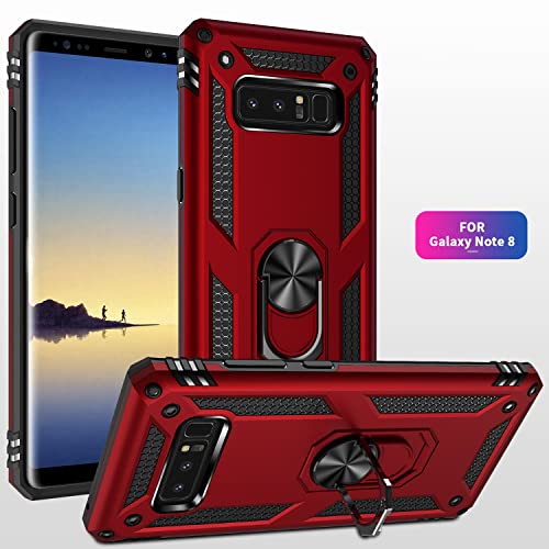 Dishibei Military Grade Drop Impact for Samsung Galaxy Note 8 Case 360 Metal Rotating Ring Kickstand Holder Built-in Magnetic Car Mount Armor Shockproof Case for Galaxy Note 8 Protection Case (Gold)