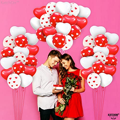 Red and White Valentines Day Balloons Latex - Pack of 40 | Heart Shaped Balloons for Valentines Day Decorations | Red Heart Balloons for Romantic Decorations Special Night | Valentines Decorations