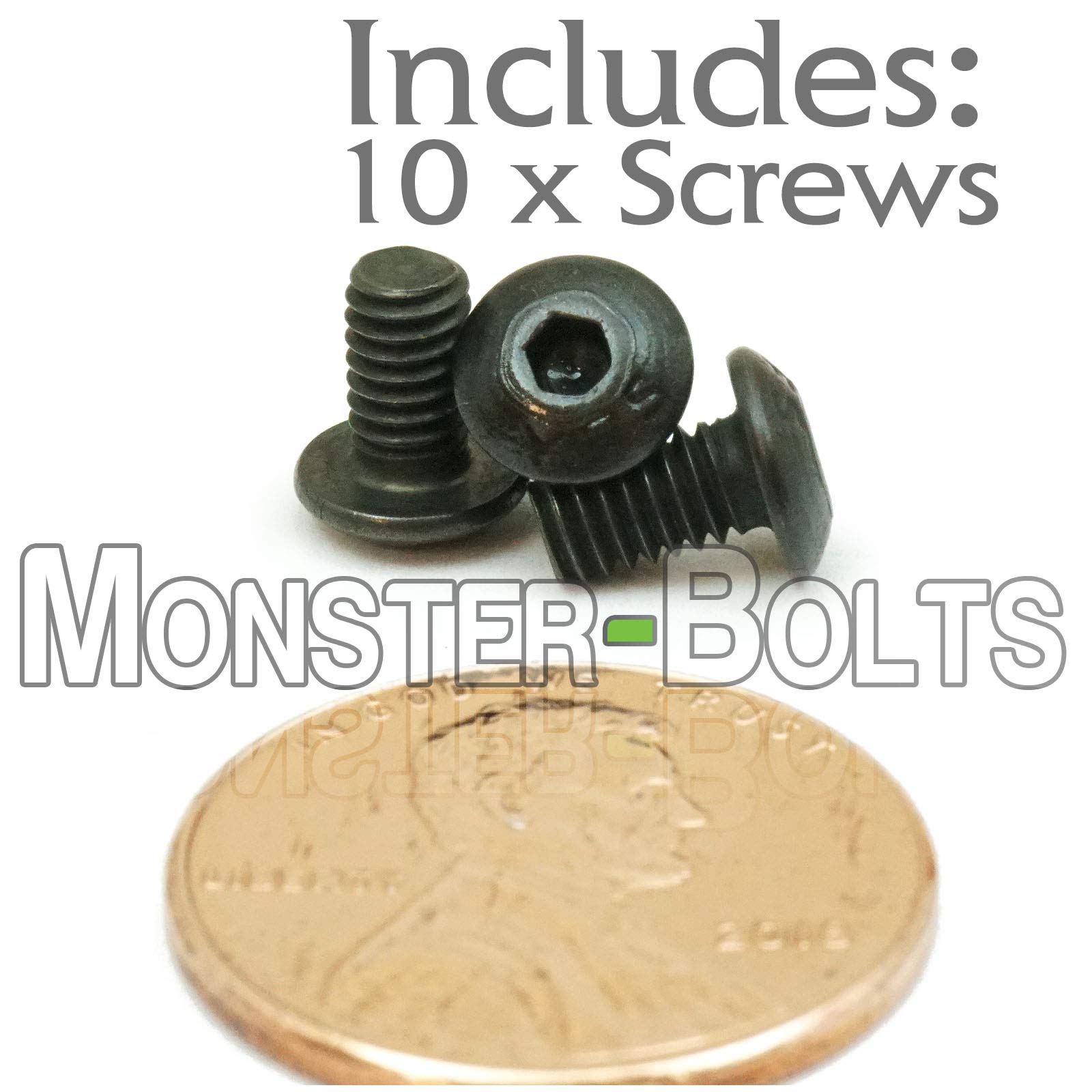 MonsterBolts - #6-40 x 1/4" Button Head Socket Cap Screws, ASME B18.3, Alloy Steel, Black Oxide, 10 Pack