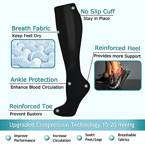 ACTINPUT 8 Pairs Compression Socks Women & Men -Best Medical,Travel & Flight Socks-Running & Fitness,Pregnancy (L/XL, Black)