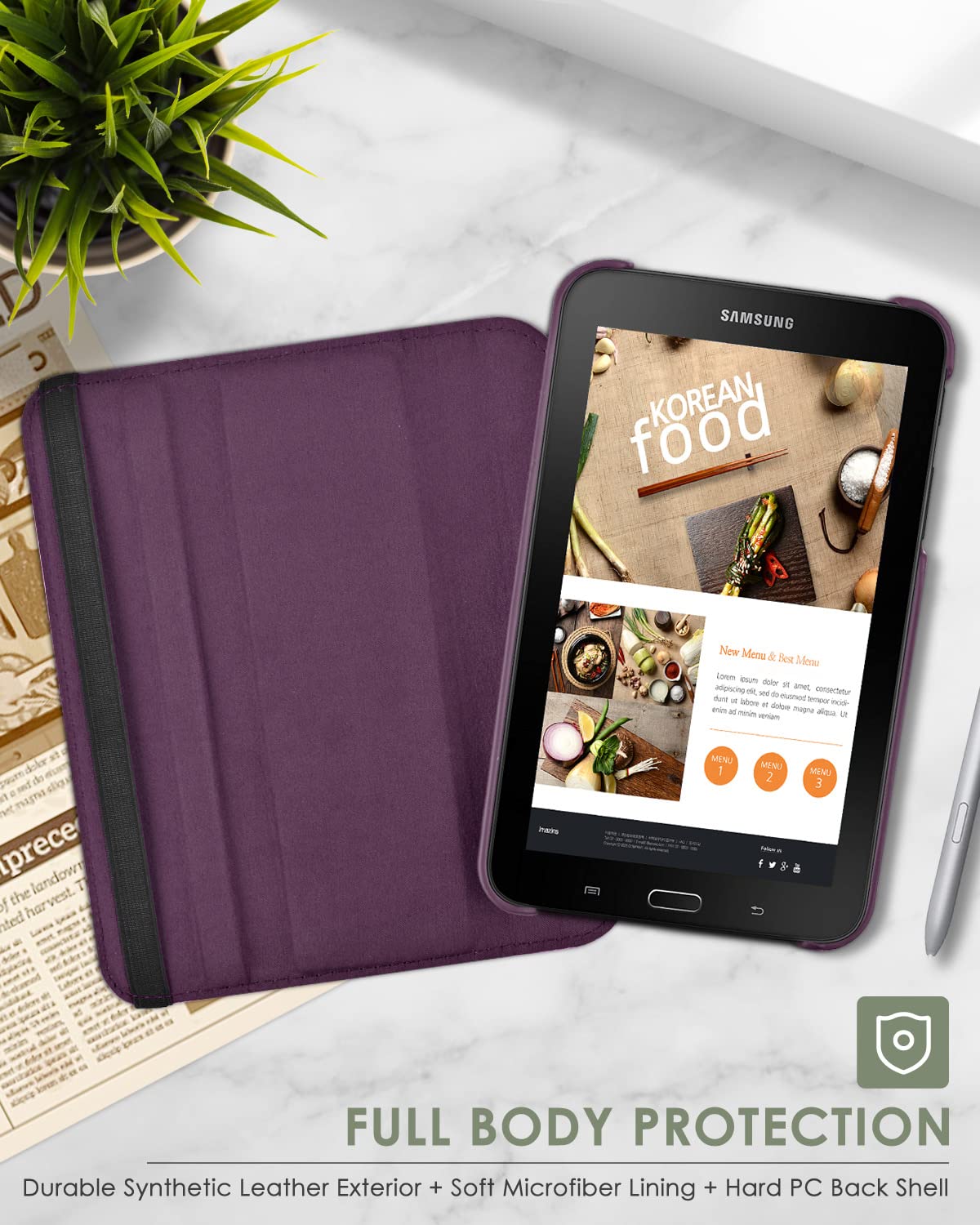 DETUOSI Rotating Case for Samsung Galaxy Tab 3 Lite 7.0" 2014 (SM-T110/ T113), 360° Swivel Multi-Angle Stand Folio Lightweight Leather Book Cover + Protective Hard Back Shell + Elastic Strap Closure
