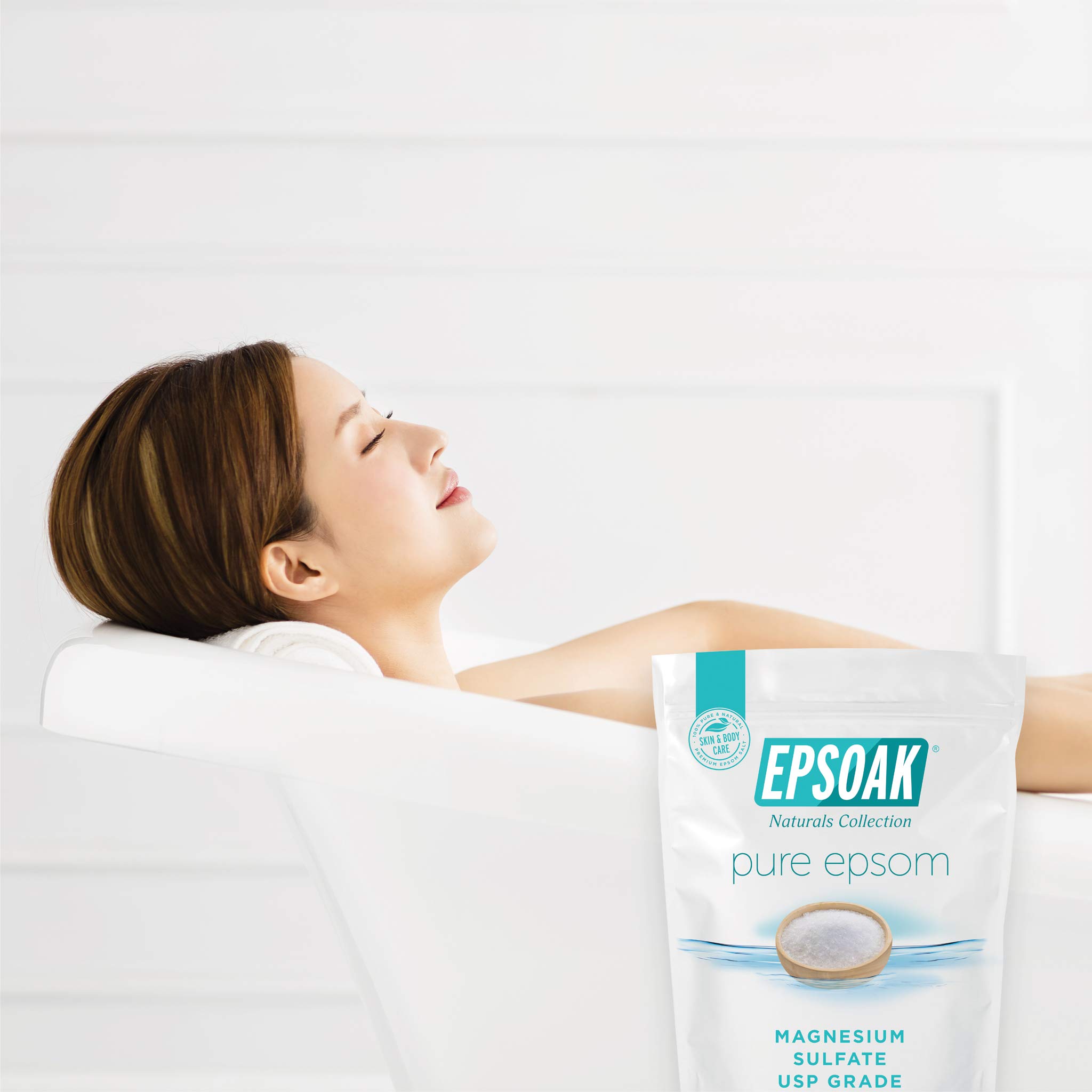 Epsoak Epsom Salt 2 lb. Magnesium Sulfate USP. (Qty. 1 x 2lb. Bags) Resealable Epsom Salt Bulk Bags Unscented, Made in The USA, Cruelty-Free Certified