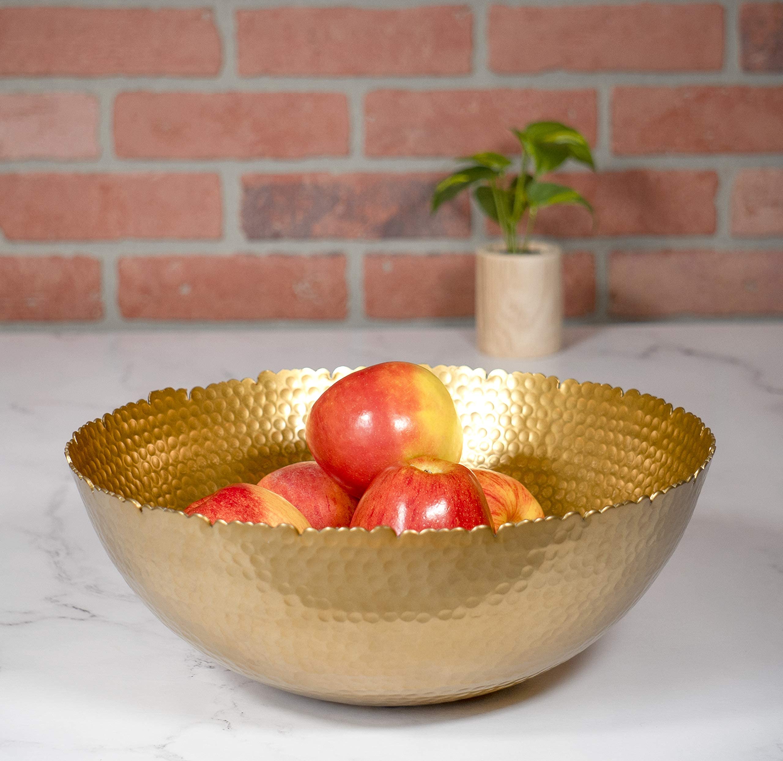 Red Co. Antique Style Tabletop Gold Textured Centerpiece Round Serving Platter Tray Catch-All Dish - 13 Inches Dia, for Dining Living Room Home Décor