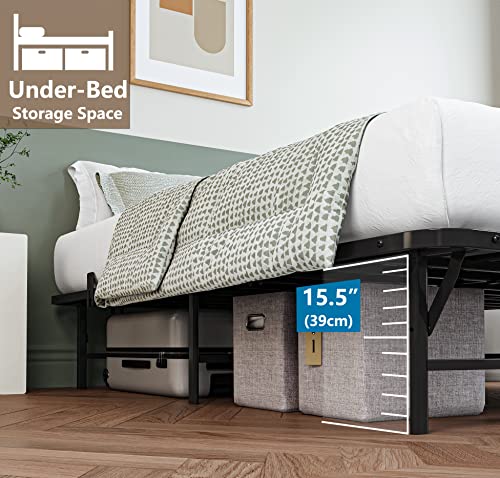 ZIYOO Full Size Folding Bed Frame, 16 Inch High, Heavy Duty 2500 lbs Support Mattress Foundation, No Box Spring Needed, Easy Assembly, Noise Free-Black