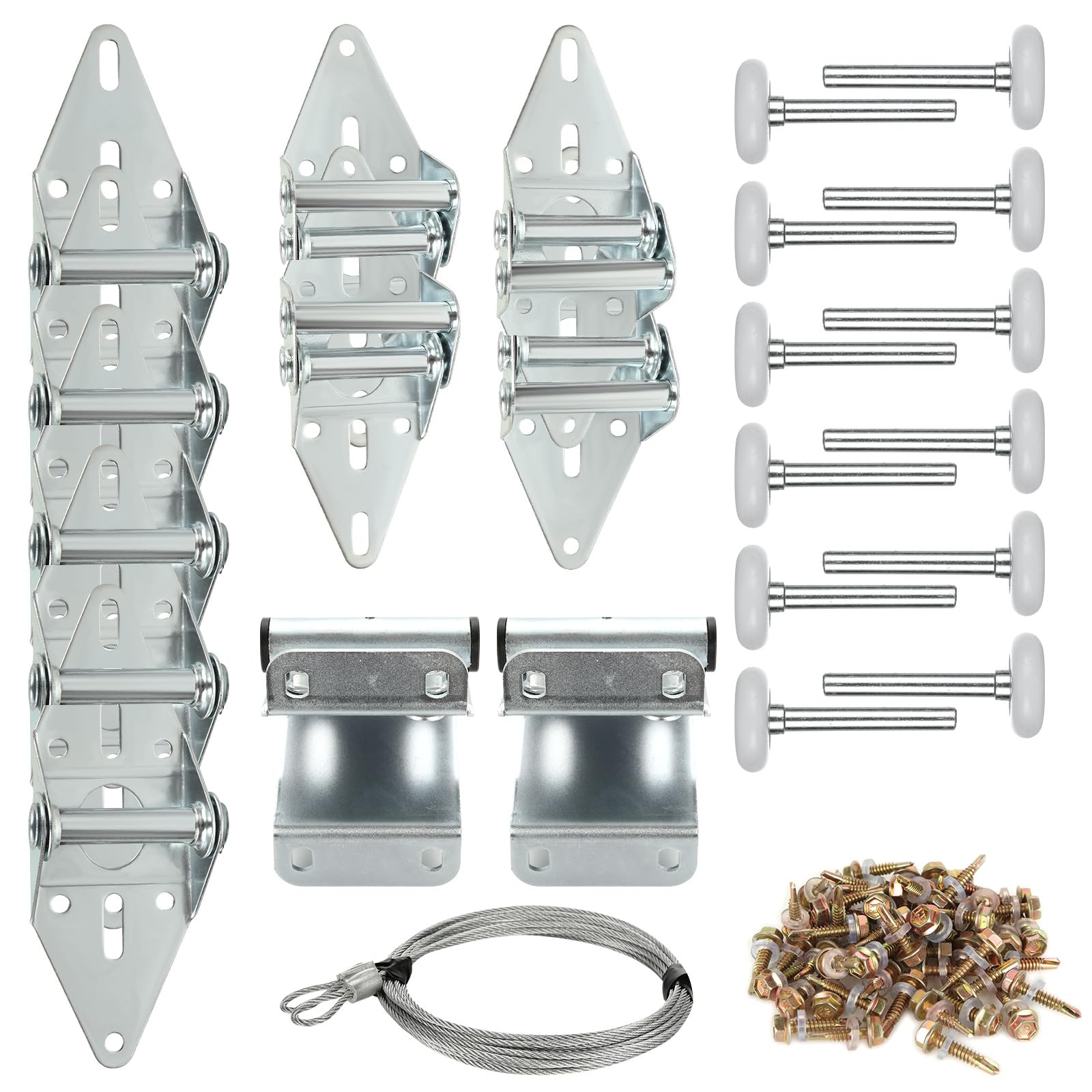 AKOLAFE Tune Up Kit for 16 x 7' or 18 x 7' Garage Door, Includes 10pcs Garage Door Rollers, 9pcs Garage Door Hinges, 2pcs Garage Door Bracket, 1pcs Garage Door Cable, 54pcs Garage Door Screws