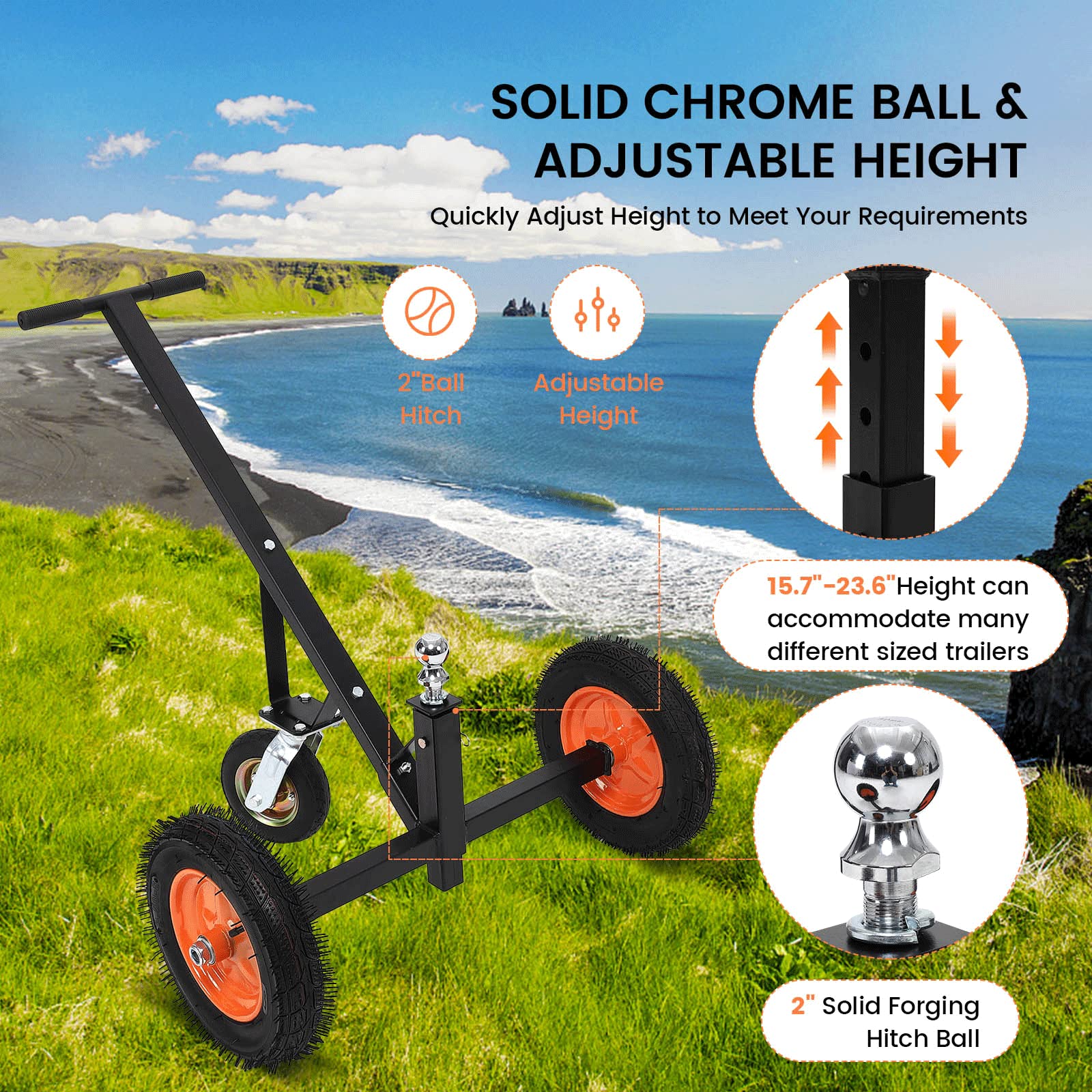 Adjustable Trailer Dolly, 800lbs Load Capacity, Carbon Steel Trailer Mover with 17.71''-26'' Adjustable Height, 14" Pneumatic Tires for Moving Boat Trailers/Utility/Cargo/RV Trailers