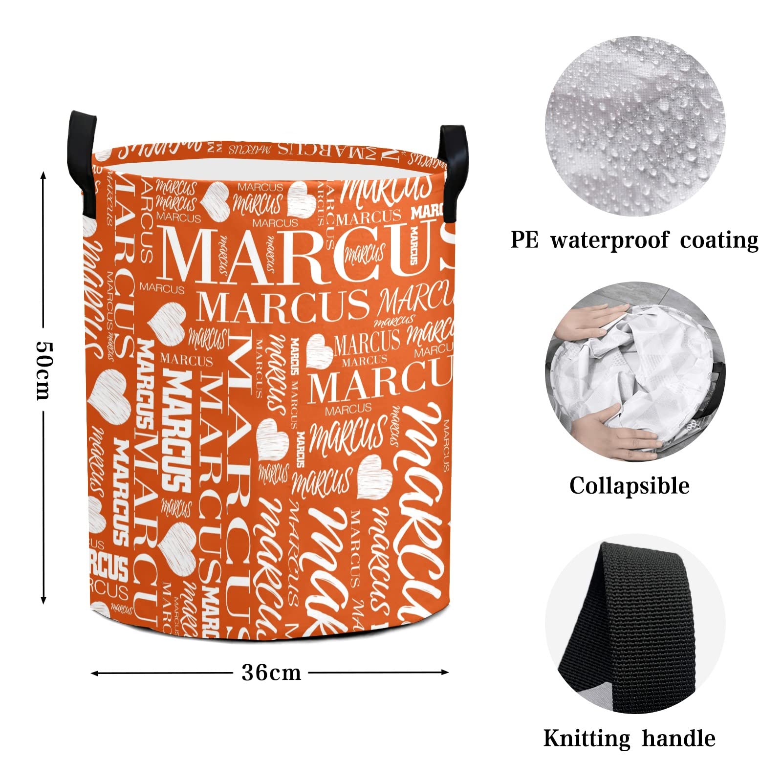 Personalized Storage Basket Custom Laundry Hamper Dirty Clothes Basket Collapsible Laundry Basket with Handle for Bathroom Living Room Bedroom (Dark Orange)